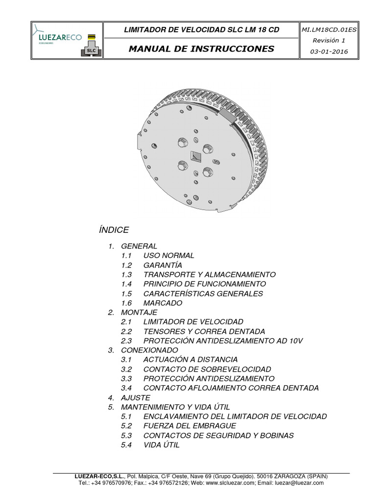Manual de Limitador de Velocidad SLC LM18CD | PDF | Ascensor | Embrague
