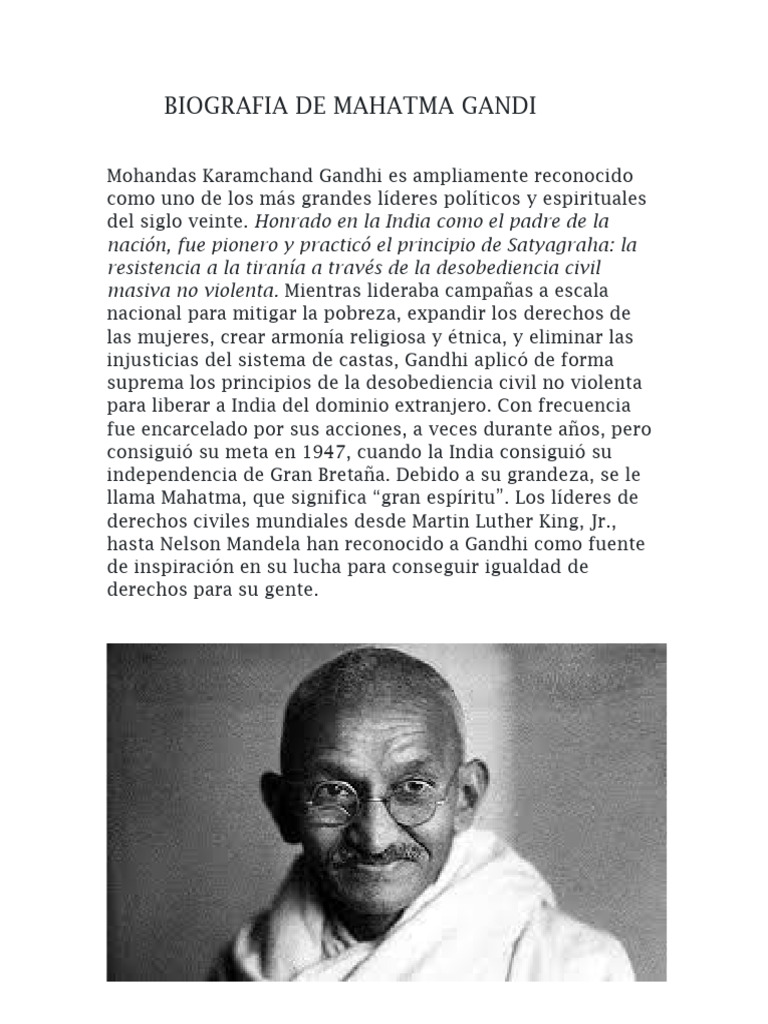 Biografia de Mahatma Gandi y Nelson Mandela | Descargar gratis PDF | Nelson Mandela | Mahatma Gandhi