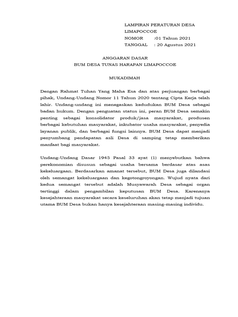 Format Anggaran Dasar | PDF