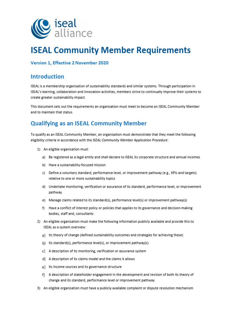 ISEAL Community Member Requirements | PDF | Evaluation | Sustainability