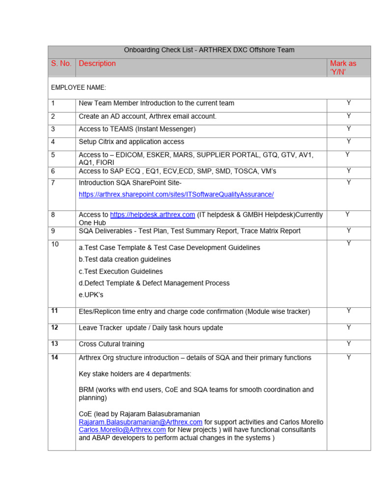 Onboarding Check List Template | PDF | Software | Software Engineering