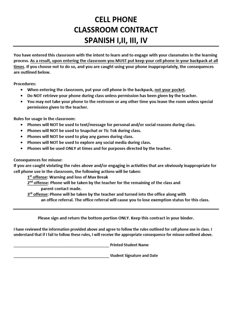 Cell Phone Classroom Contract | PDF