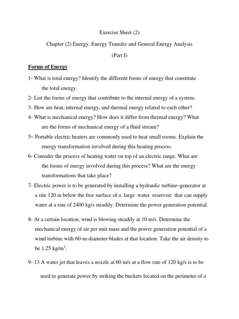 Exercise Sheet 2 Energy Part 1-2 | PDF | Heat | Wound