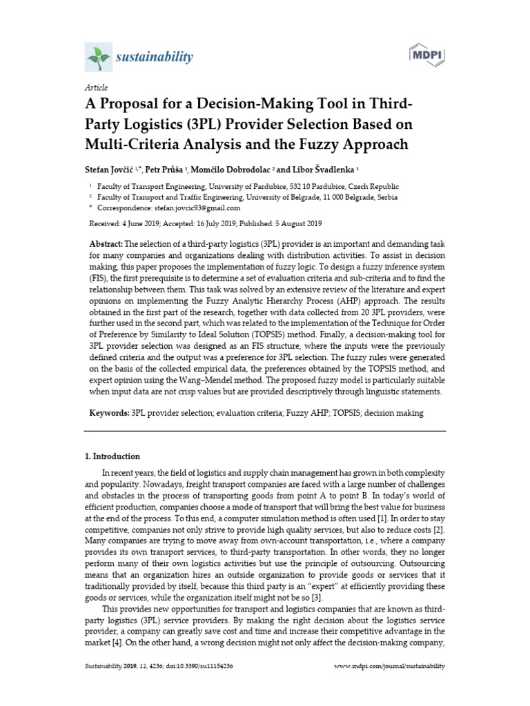 A Proposal For A Decision-Making Tool in Third-Par | PDF | Fuzzy Logic | Supply Chain