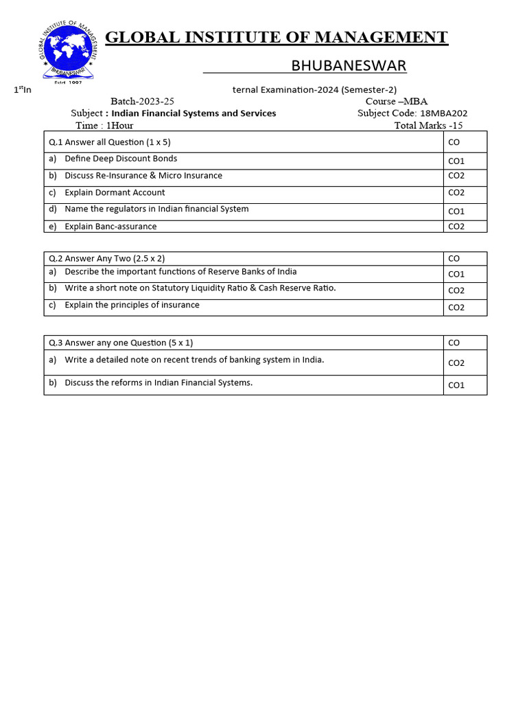Internal - Test 1 - IfSS - 2024 | PDF | Finance & Money Management ...