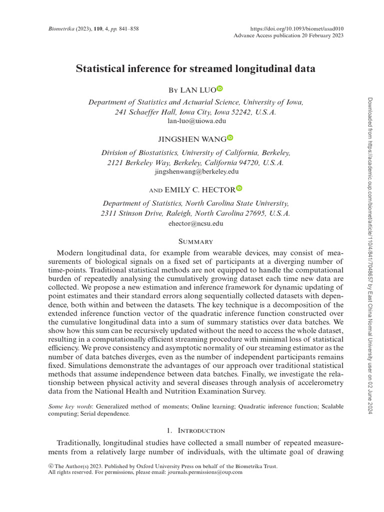 Streaming Longitudinal Data Analysis | PDF | Statistical Inference ...