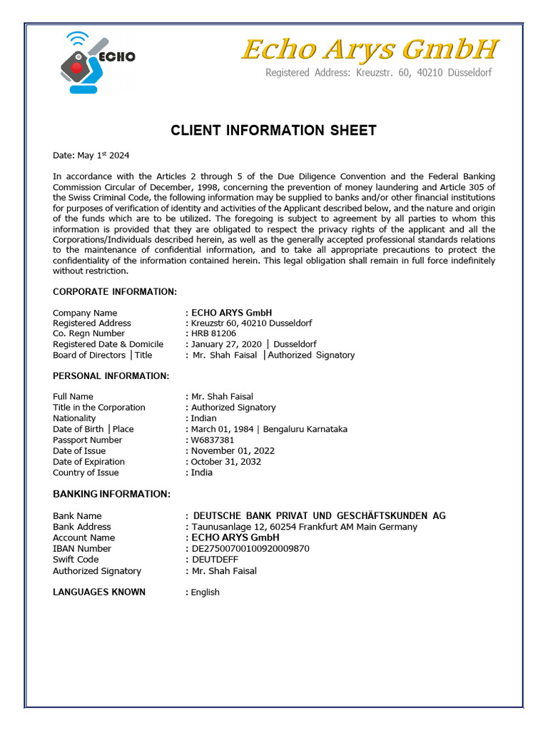 Cis (Echo Arys GMBH) 27052024 | PDF | Business | Economies