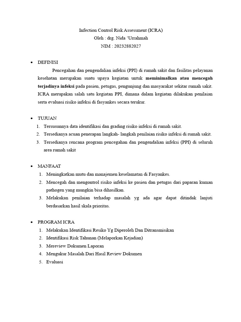 Infection Control Risk Assessment | PDF