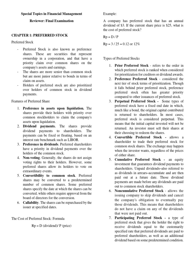 Special Topics in Financial Management | PDF | Preferred Stock | Stocks