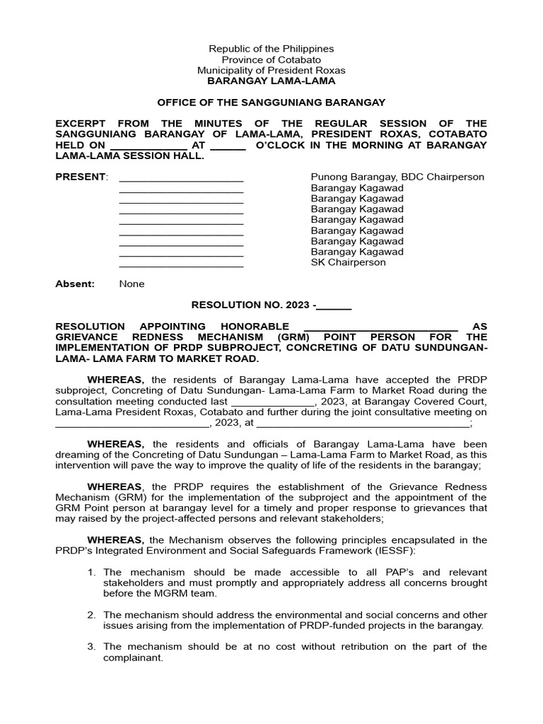 Barangay GRMC Resolution | PDF Barangay GRMC Resolution | PDF