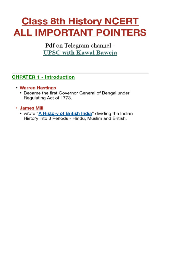 Class 8 - History NCERt - All Important Pointers | PDF | British Raj ...
