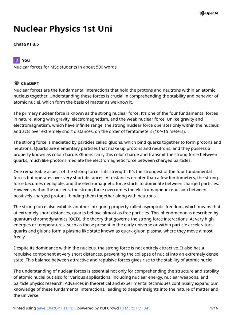 Nuclear Physics 1st Uni | Download Free PDF | Nuclear Force | Atomic Nucleus