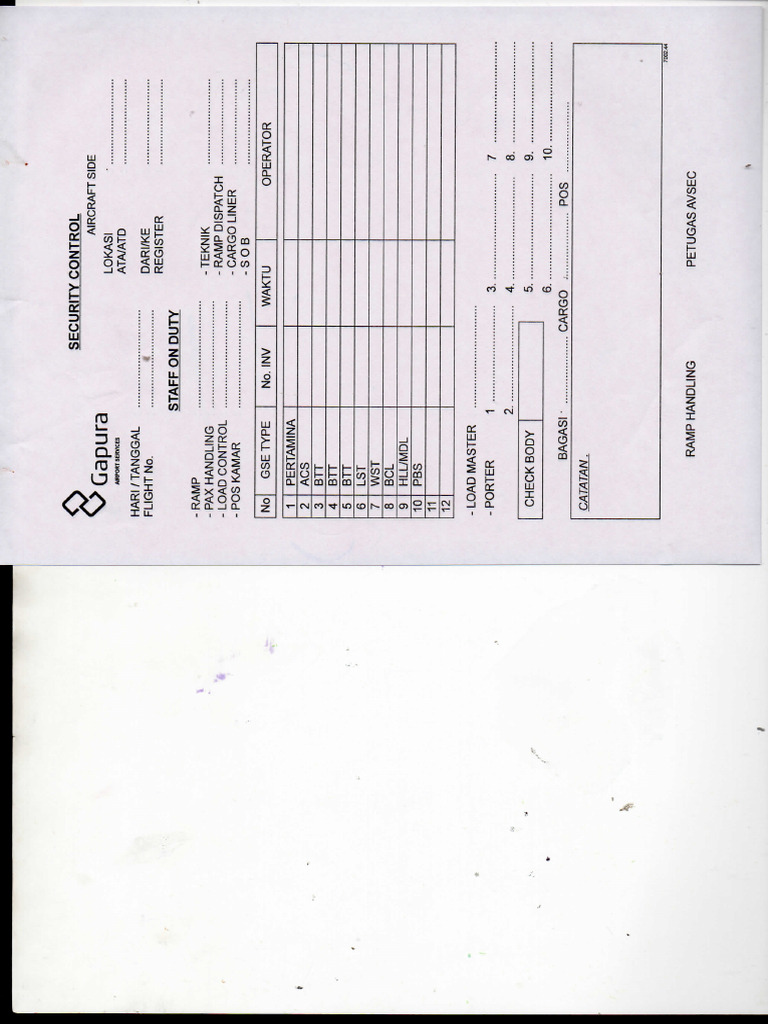 Form Security Control PT Gapura Angkasa | PDF