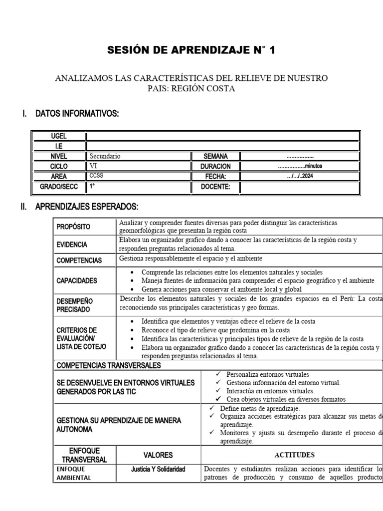 Sesion 1 CCSS 1° | PDF | Aprendizaje | Evaluación