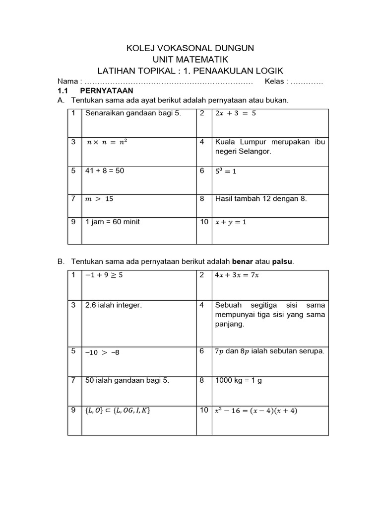 Latihan 1 Penaakulan Logik | PDF