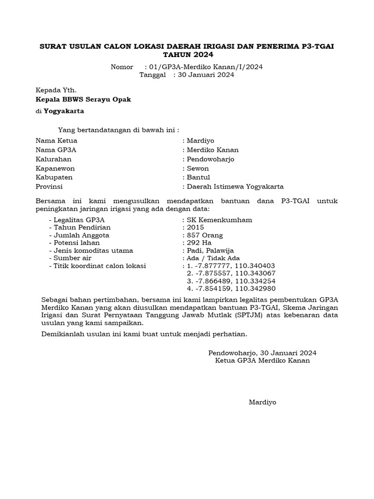 Surat Usulan dan SPTJM | PDF