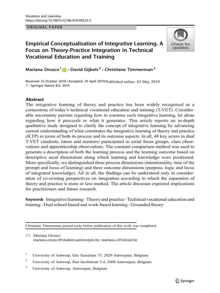 Empirical Conceptualisation of Integrative Learning. A Focus On Theory ...