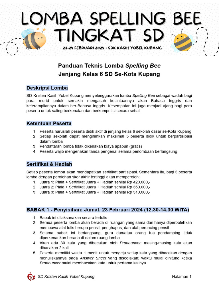 Petunjuk Teknis Lomba Spelling Bee Kelas 6 SD | PDF