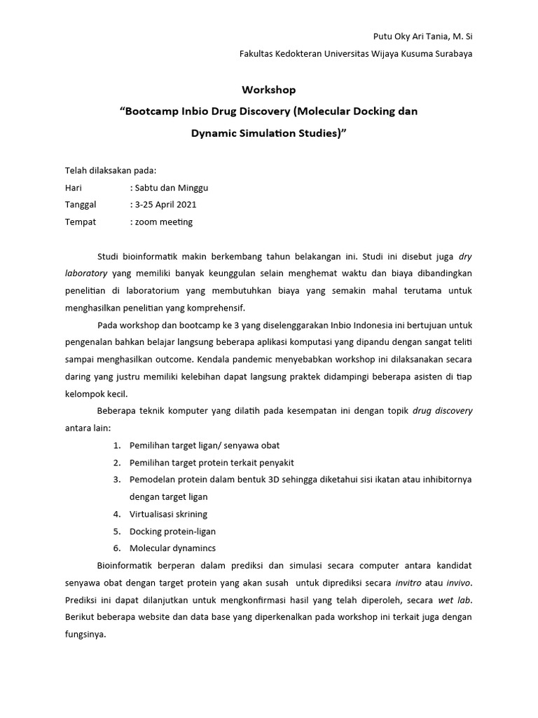 Laporan Inbio Bootcamps Molecular Docking For Drug Discovery | PDF ...