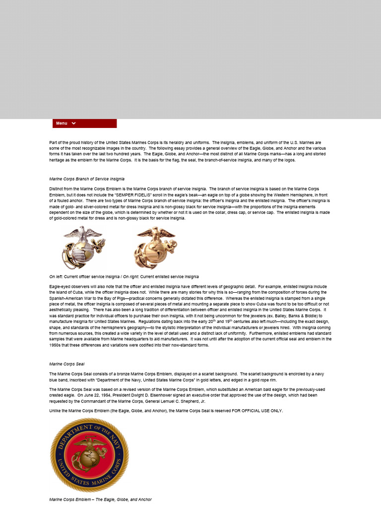 Marine Corps Emblem and Insignia History | PDF | Military Uniforms ...