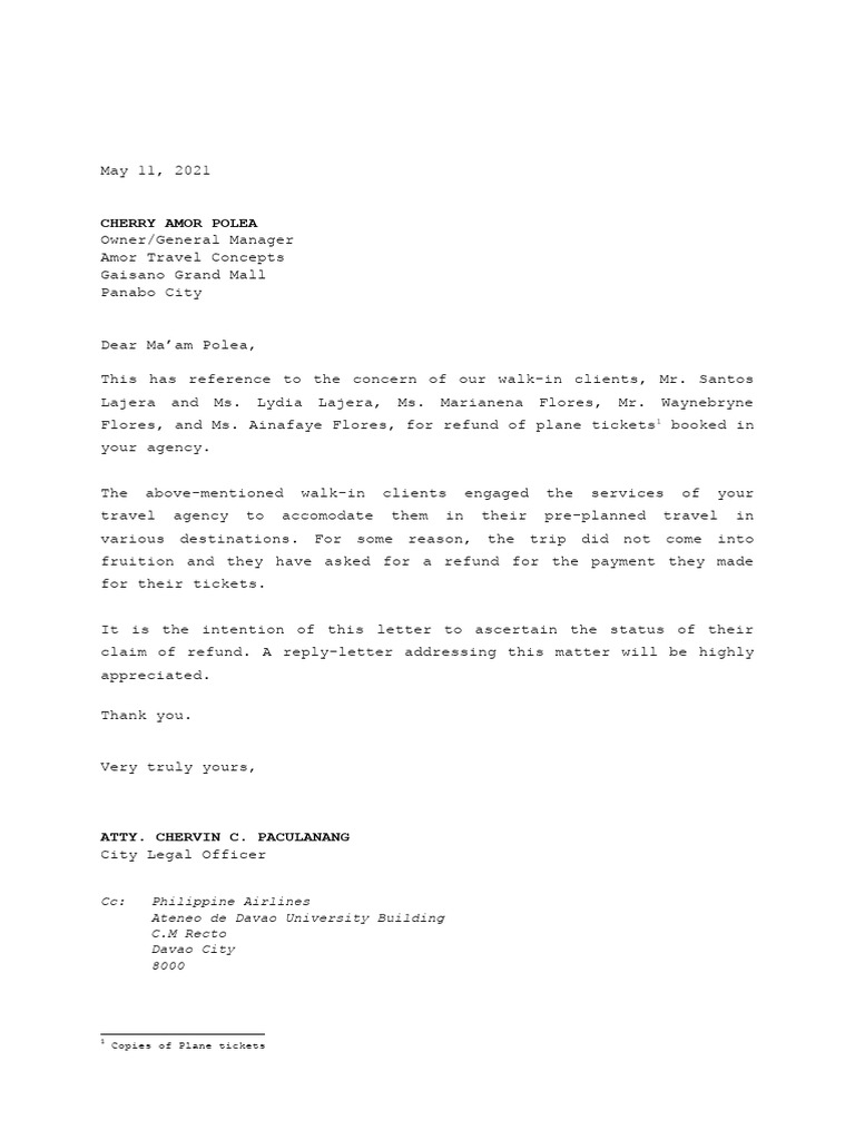 Refund Request for Plane Tickets | PDF