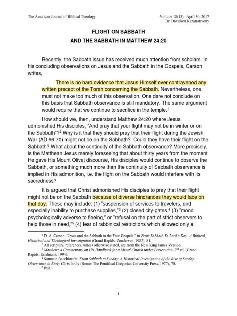 DAVIDSON R - Flight on Sabbath 24.20 | PDF | Jesus | Gospel Of Matthew