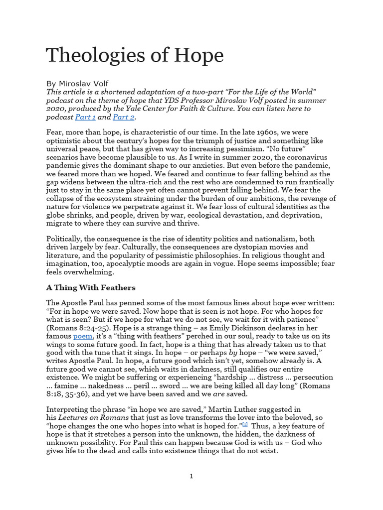 VOLF - Theologies of Hope | PDF | Patience | Hope