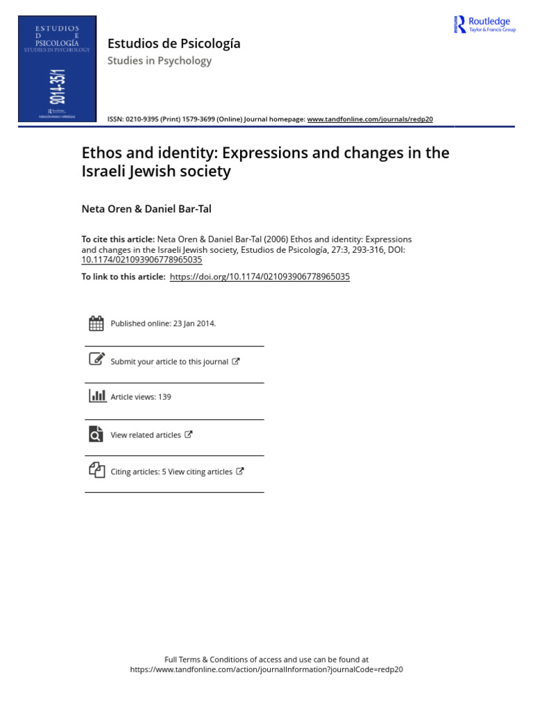 Ethos and identity Expressions and changes in the Israeli Jewish ...