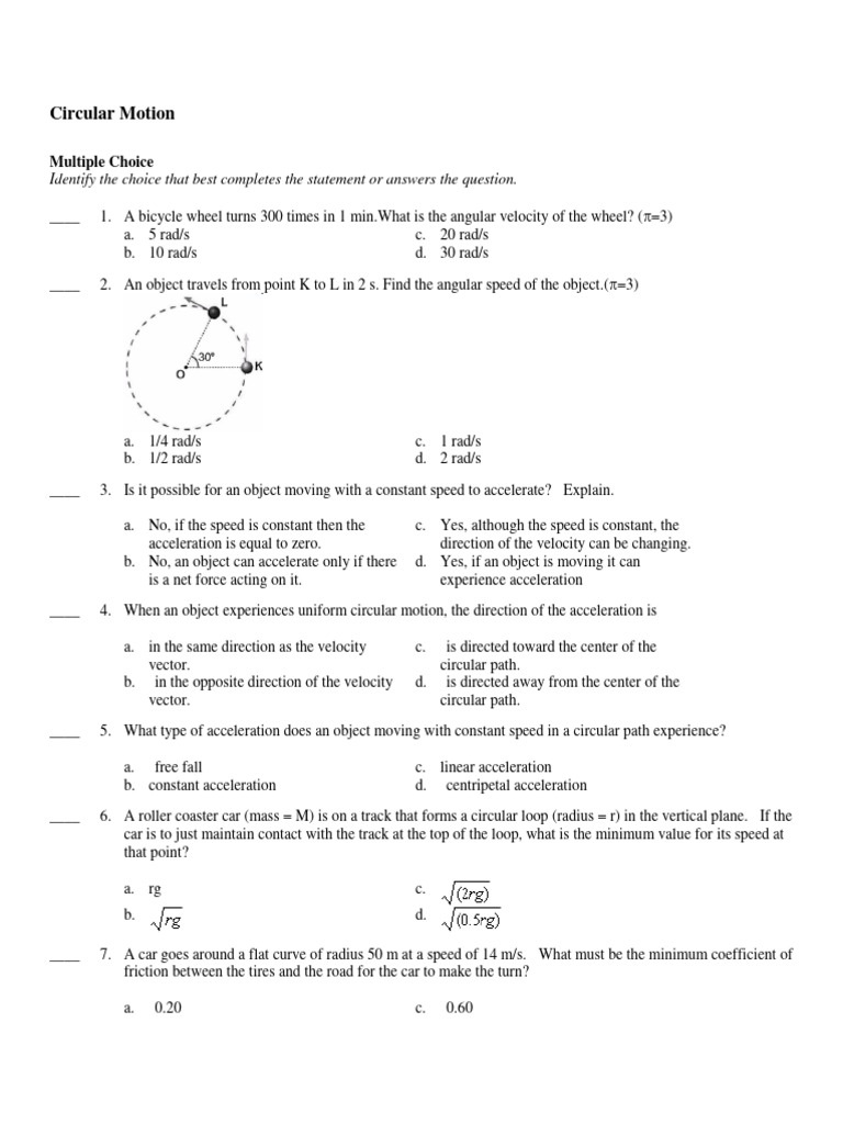 Unit Test Circular Motion | PDF | Acceleration | Dynamics (Mechanics)
