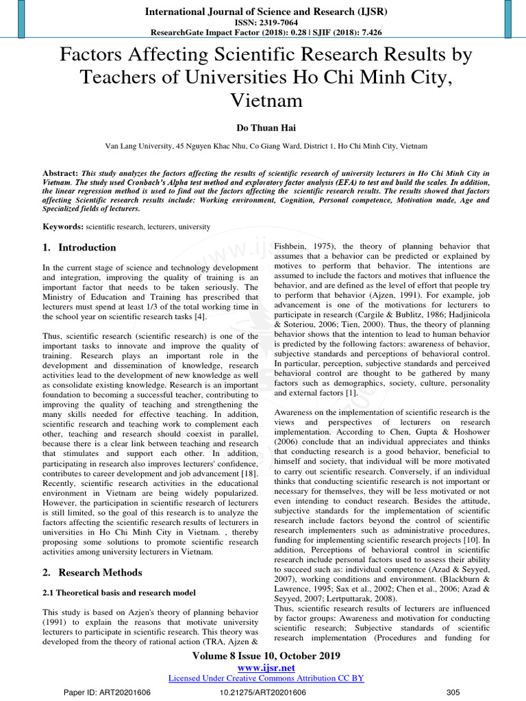 NCKH - IJSR - Paper (Do Thuan Hai) | PDF | Factor Analysis | Scientific ...