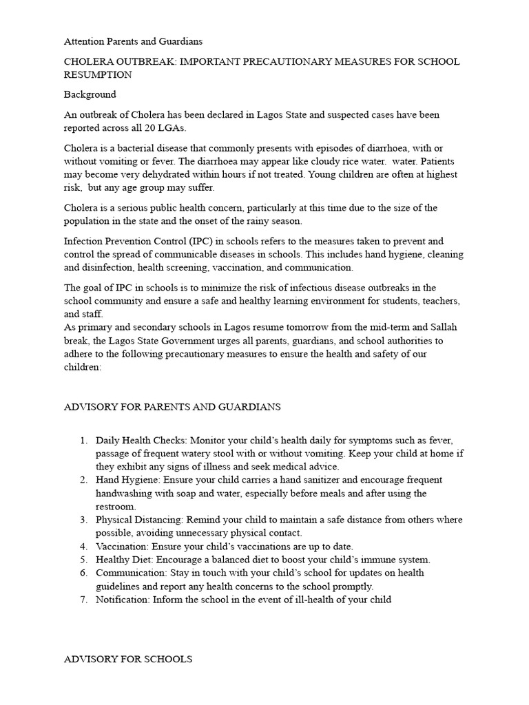 Education Cholera Advisory | PDF | Cholera | Hand Washing