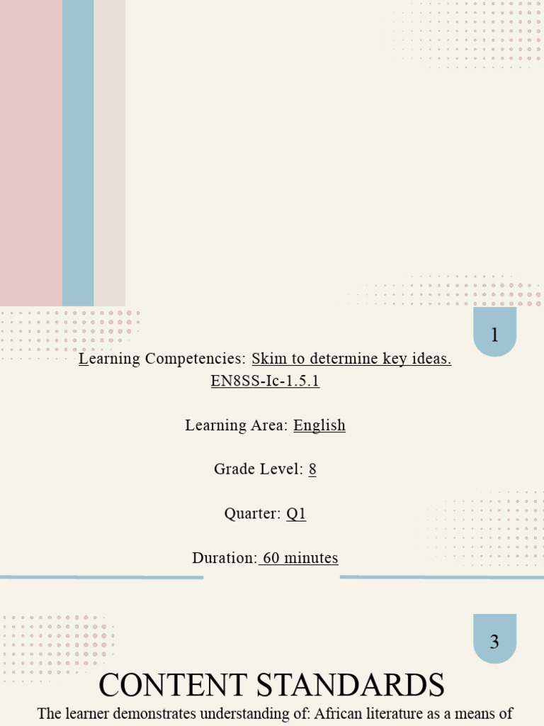 Learning Competencies Skim To Determine Key Ideas. EN8SS-Ic-1.5.1 | PDF ...