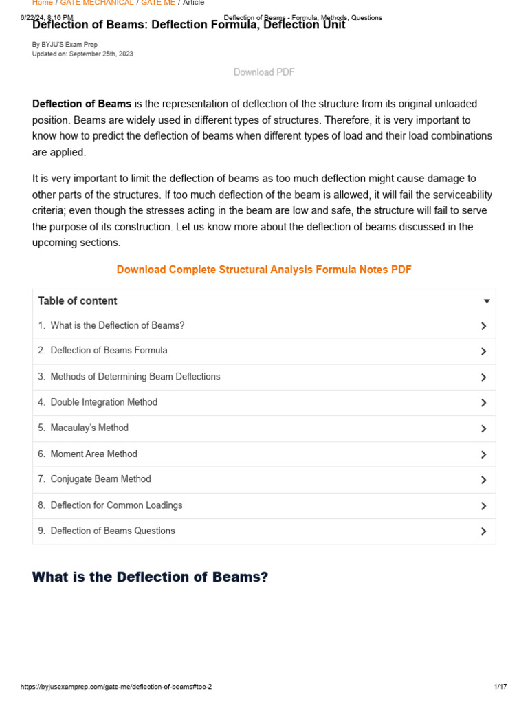 Deflection of Beams - Formula, Methods, Questions | PDF | Beam ...