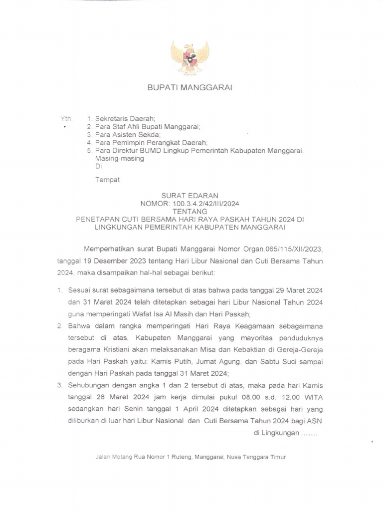 Surat Edaran Cuti Bersama Hari Raya Paskah | PDF