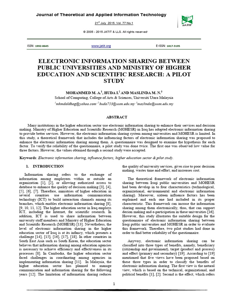 Electronic Information Sharing Between Public Universities and Ministry ...