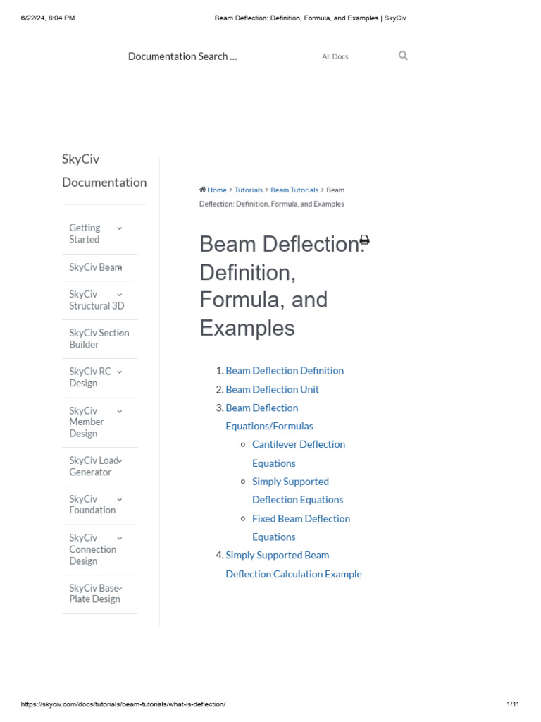 Beam Deflection - Definition, Formula, and Examples - SkyCiv | PDF ...