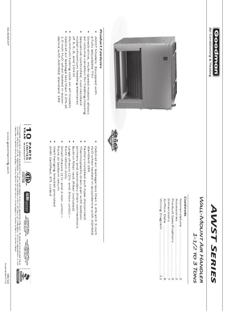 GOODMAN WALL MOUNT AIR HANDLER Awst - Series | PDF | Alternating ...