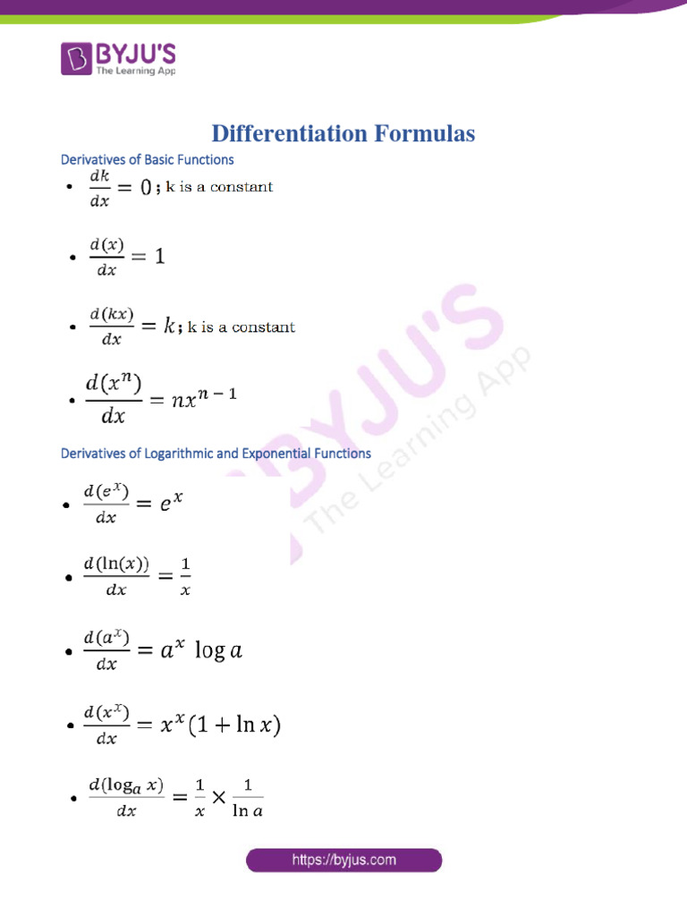 Differentiation Formulas PDF | PDF | Computers