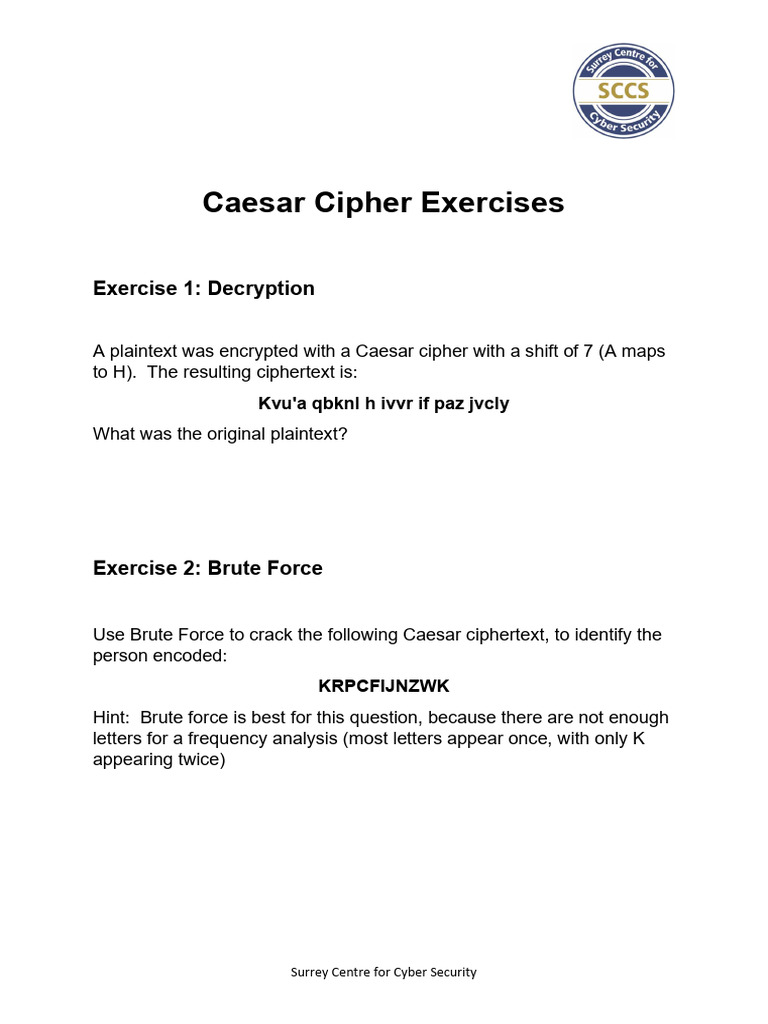 Caesar Cipher Decryption Exercises | PDF | Cipher | Encryption