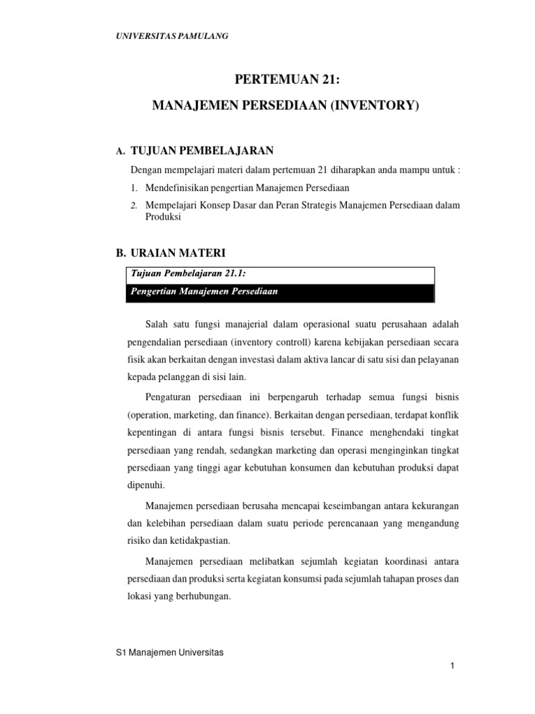 PERTEMUAN KE-21 - Manajemen Persediaan | PDF | Karier & Perkembangan | Bisnis