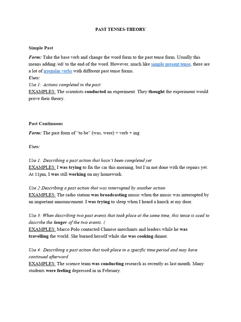 Past Tenses-Theory | PDF | Grammatical Tense | Verb