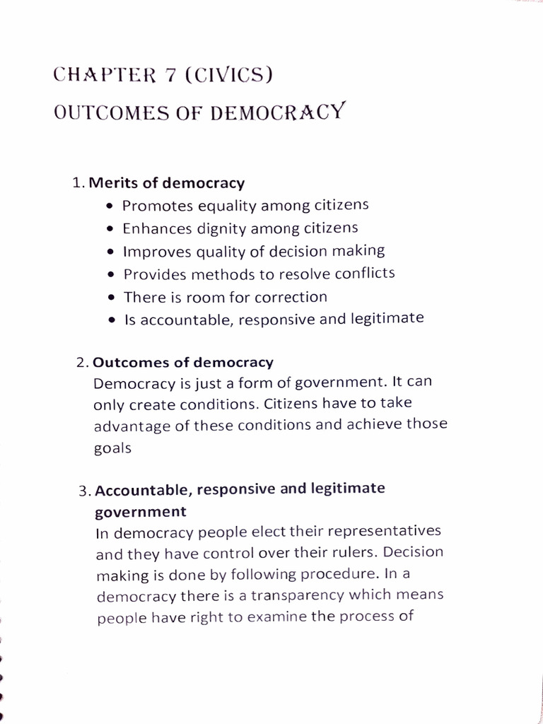 Outcomes of Democracy Class 10 | PDF | Democracy | Political Ideologies