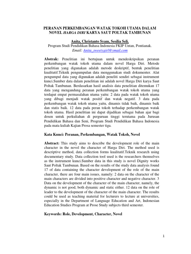 Peranan Perkembangan Watak Tokoh Utama Dalam | PDF
