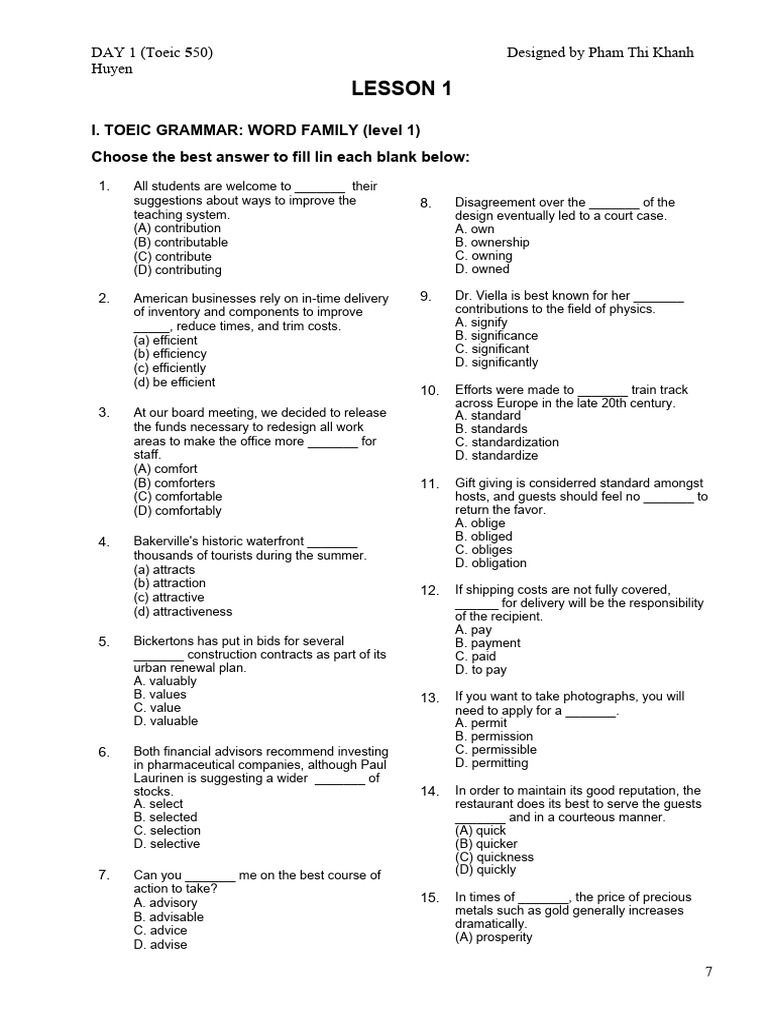TOEIC 550 Intensive Course Day 1 | PDF