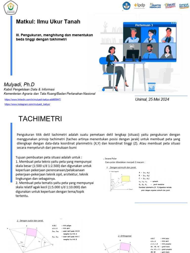 Pertemuan 3 IUT Pengukuran, Menghitung Dan Menentukan Beda Tinggi Dengan Takhimetri | PDF