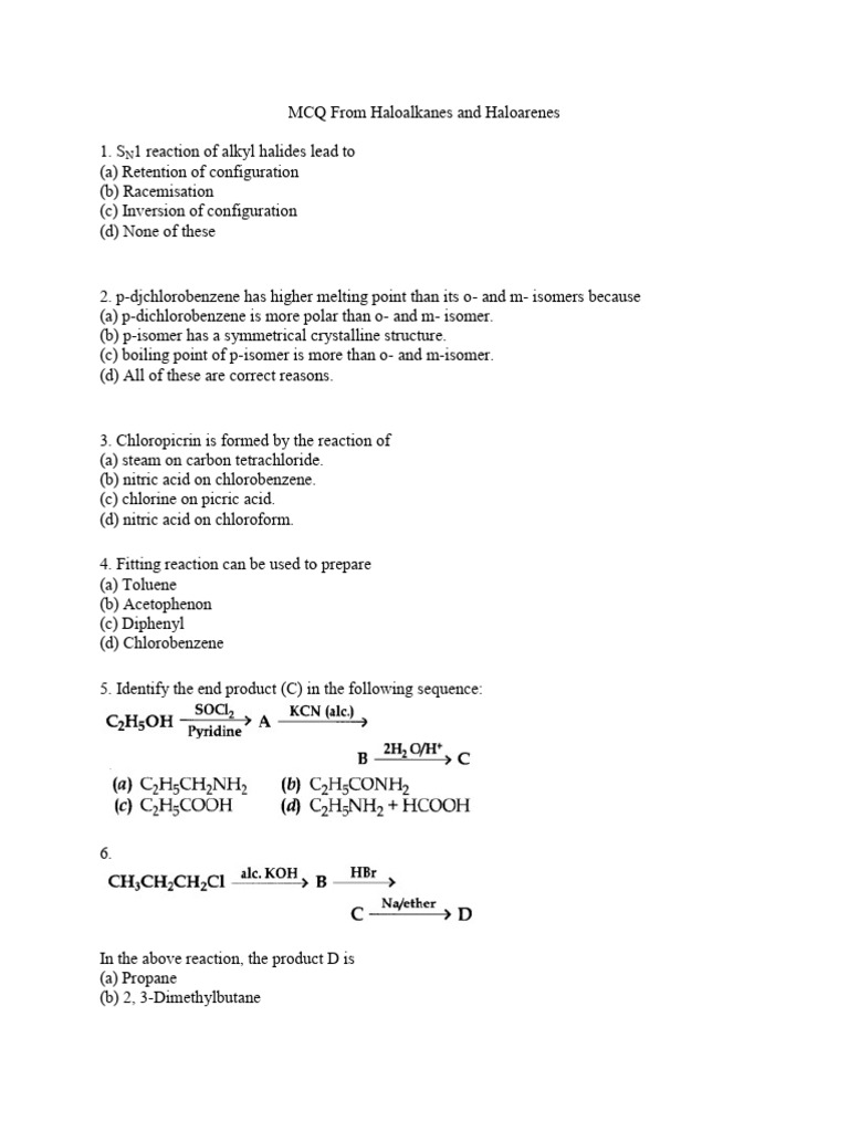 MCQ From HALOALKANES & HALOARENES | PDF | Chemical Compounds | Organic Chemistry