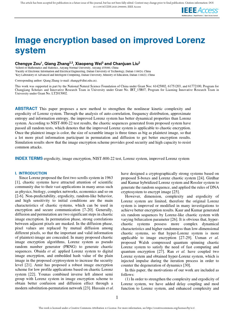 Image Encryption Based On Improved Lorenz System | PDF | Chaos Theory | Key (Cryptography)