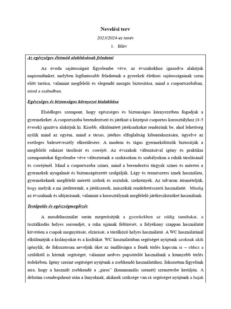 Nevelési Terv 2023-24 | PDF