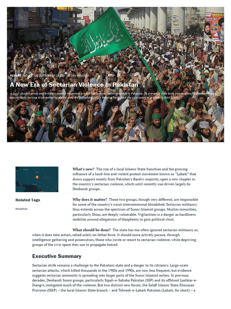 A New Era of Sectarian Violence in Pakistan - Crisis Group | PDF ...
