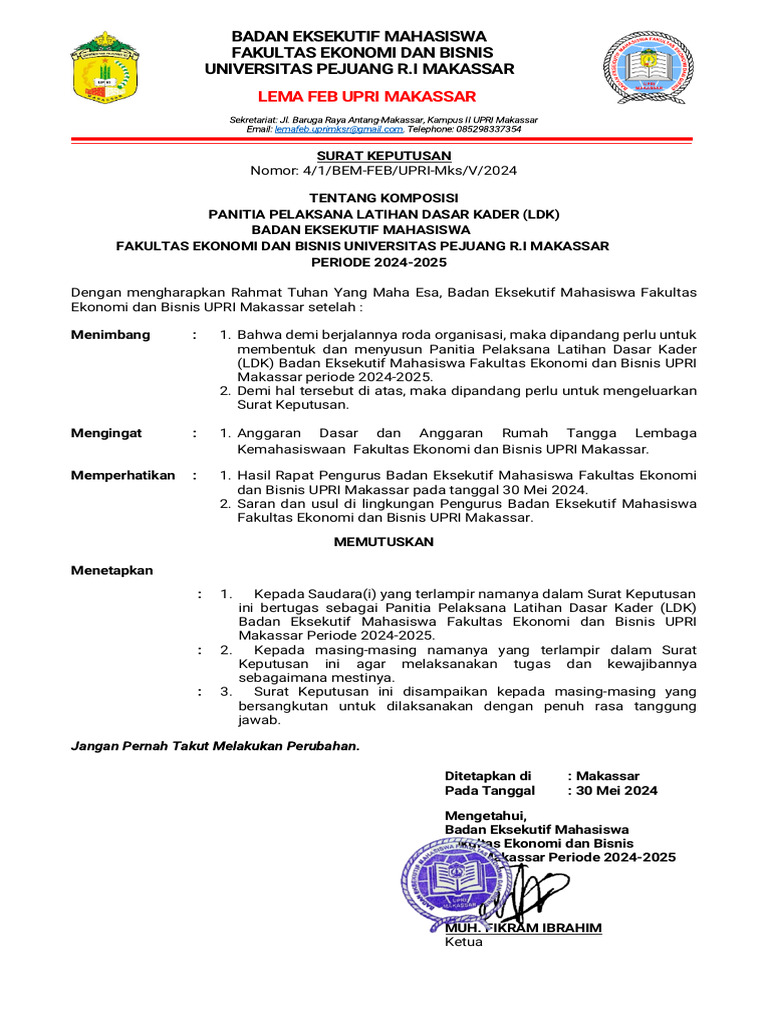 SK Panitia LDK FEB UPRI 2024-2025 | PDF | Bisnis